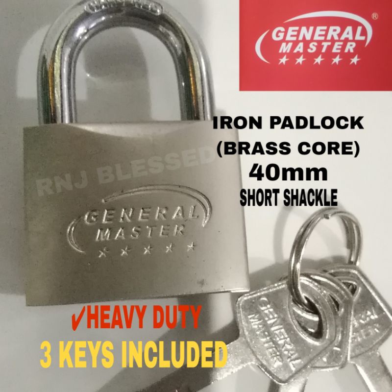 Iron Padlock GENERAL MASTER (Brass Core) Short Shackle Three (3 KEYS ...