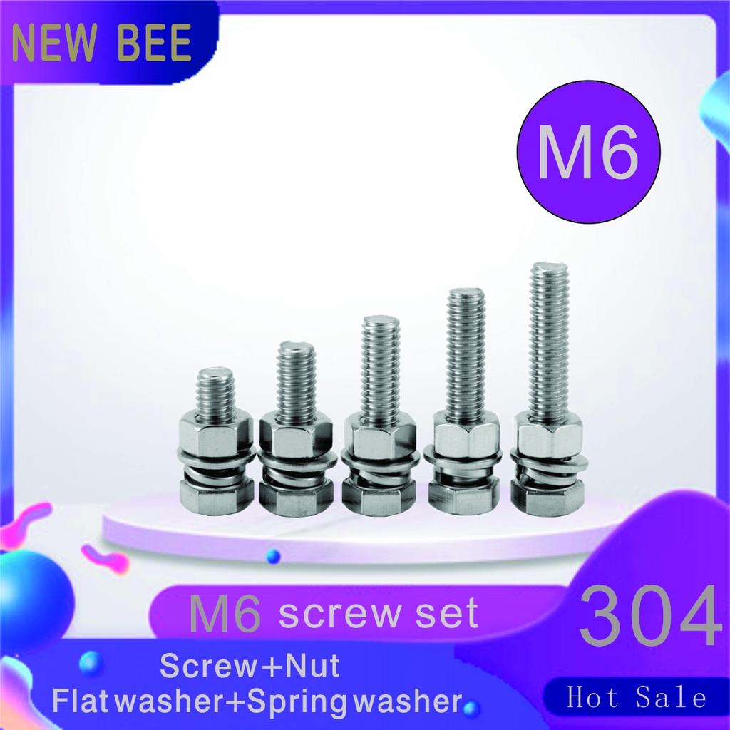 1pc M6 304 Screw Set SS Screw set Stainless Nut External Hexagon Bolt Screw Nut High Strength ...