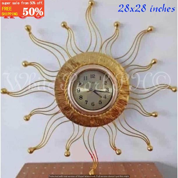Metal Clock Decorative ( Sun 16 Rays Gold Clock ) | Shopee Philippines