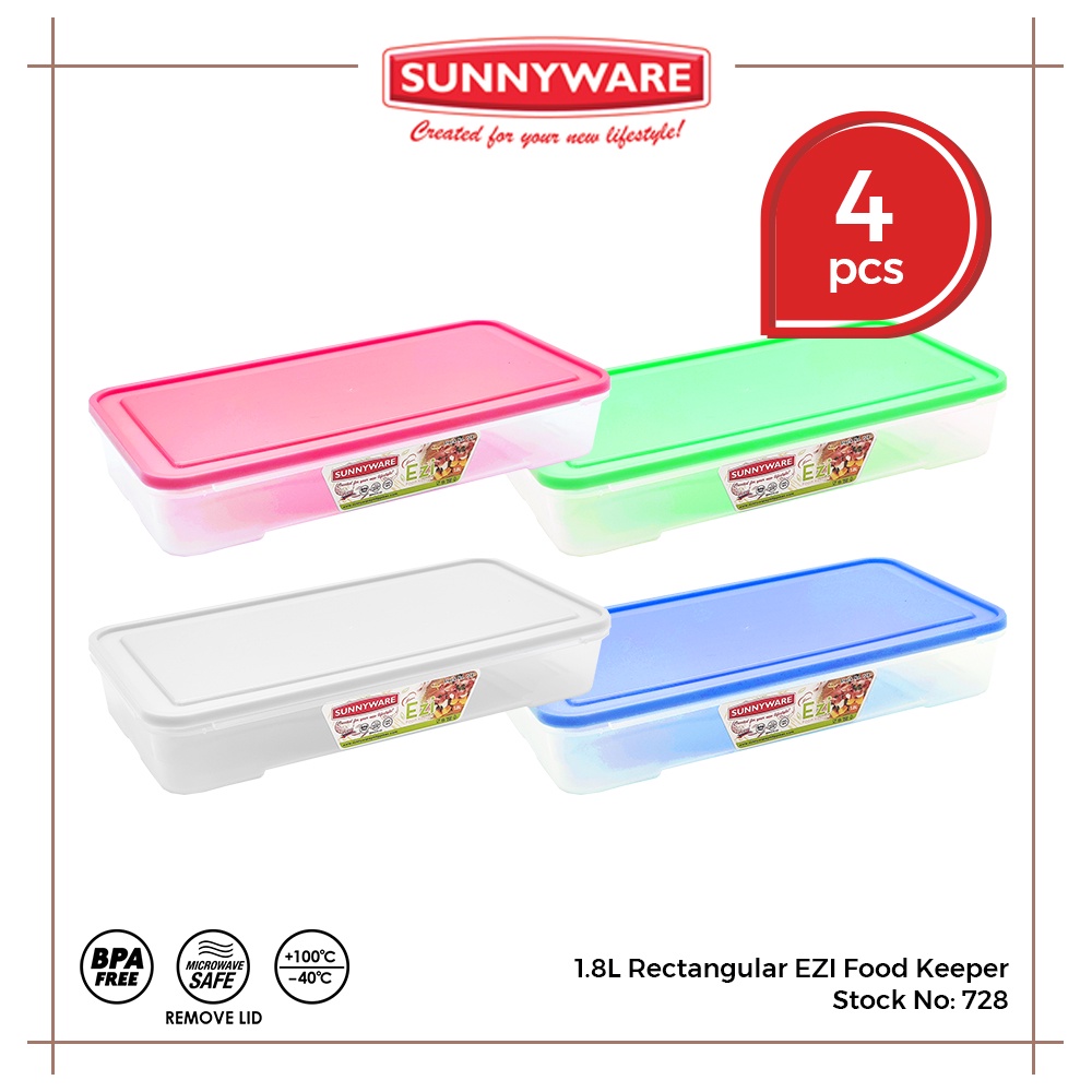 4 pcs Sunnyware 728 Rectangular EZI Food Keeper Storage Container ...