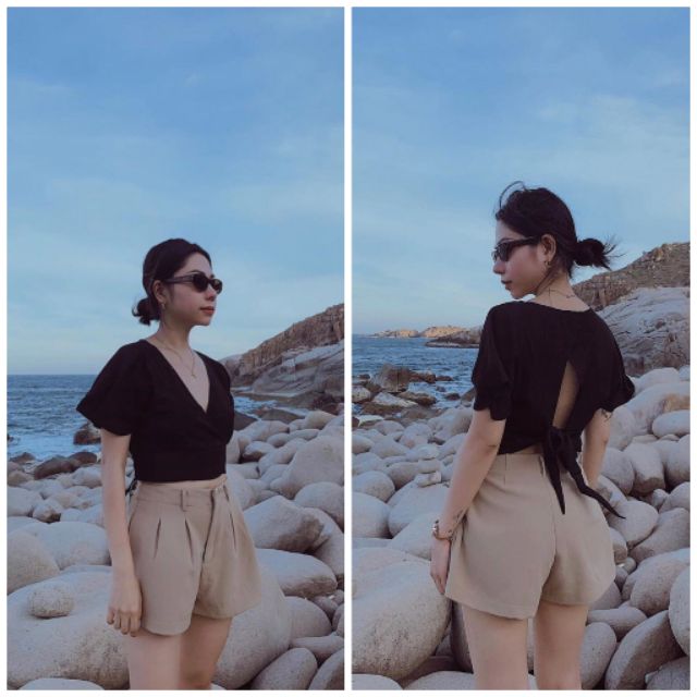 Crop set open back shorts | Shopee Philippines