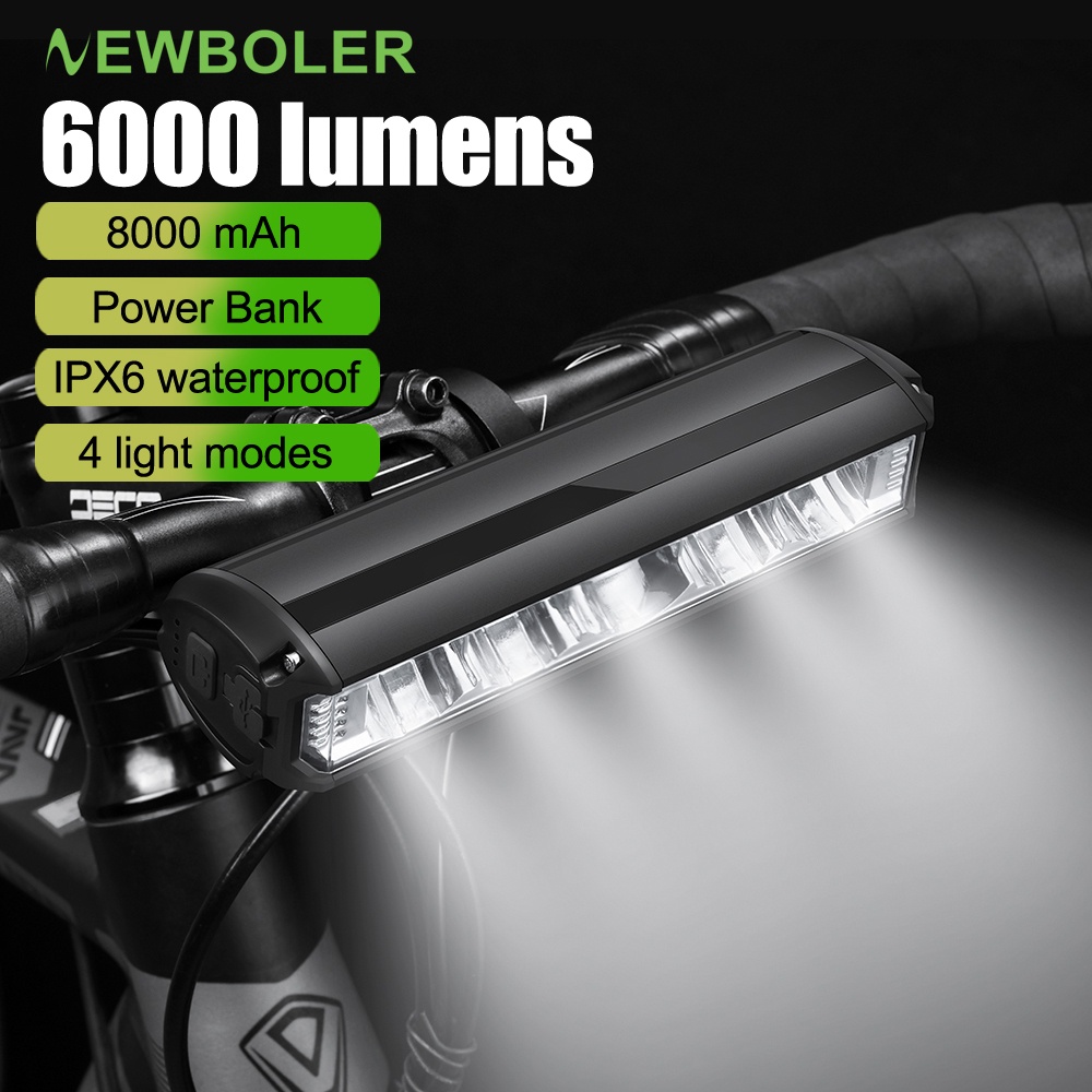 NEWBOLER 6000 Lumens Super Bright Bicycle Front Light 8000mAh USB ...