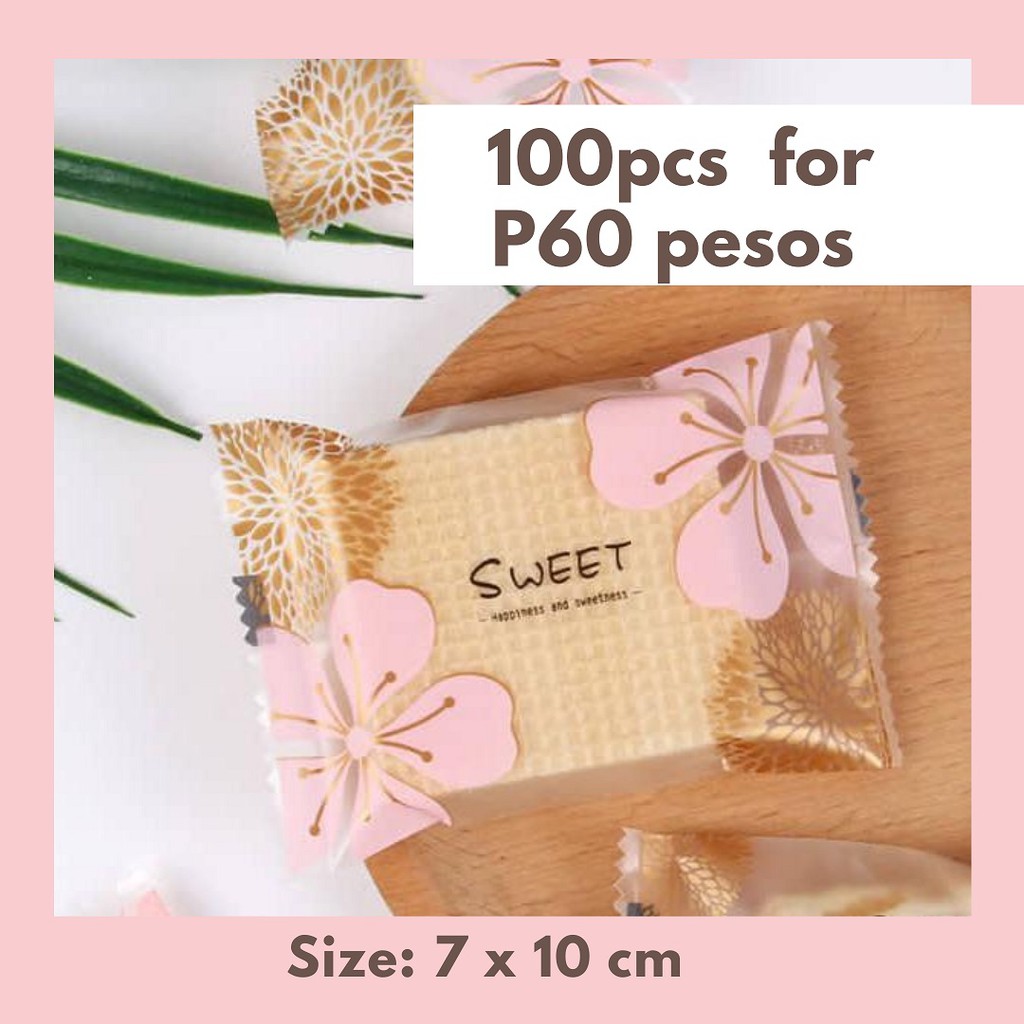 FP1127 (100pcs) 7x10 CM PINK Sweet Floral Cookie Bag Candy Cookie ...