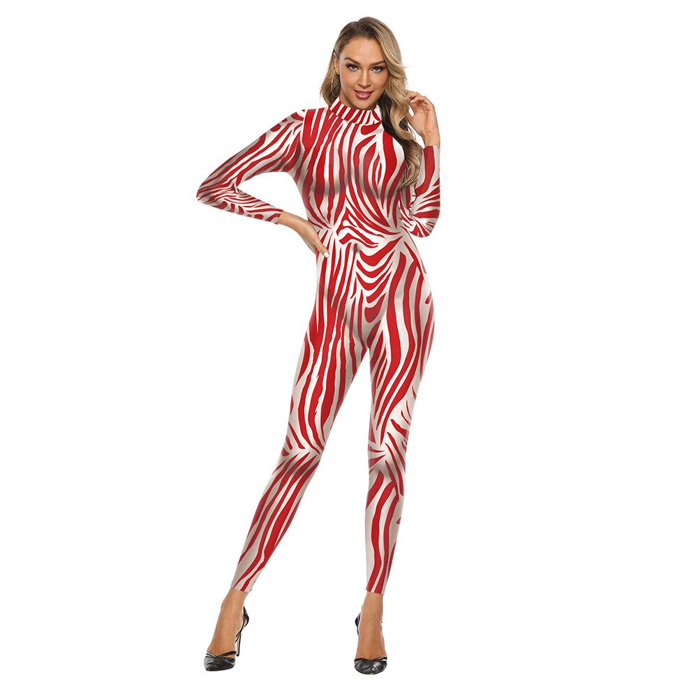 3D Printed Red Zebra Pattern Jumpsuit Woman Men Halloween Cosplay ...