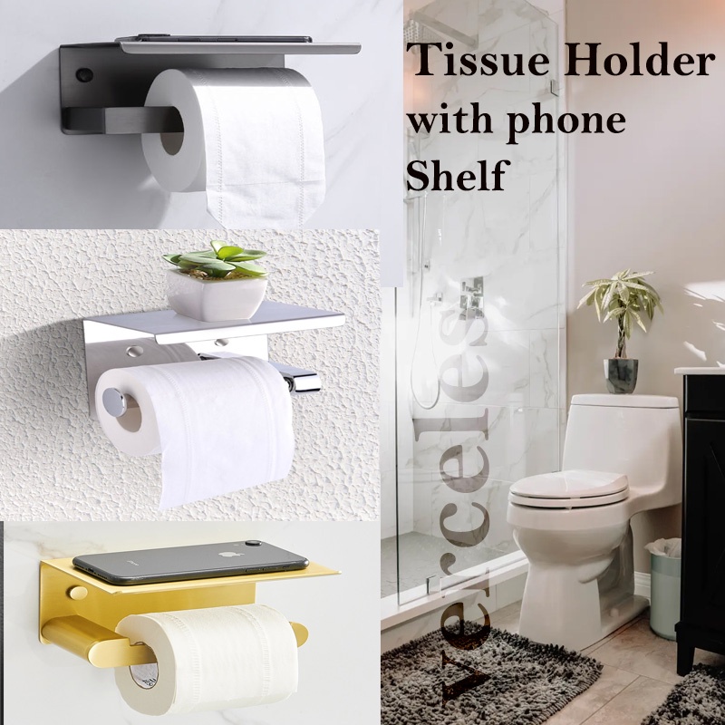 Stainless Steel 304 Brushed Gold Tissue Holder Wall Mounted with Phone ...