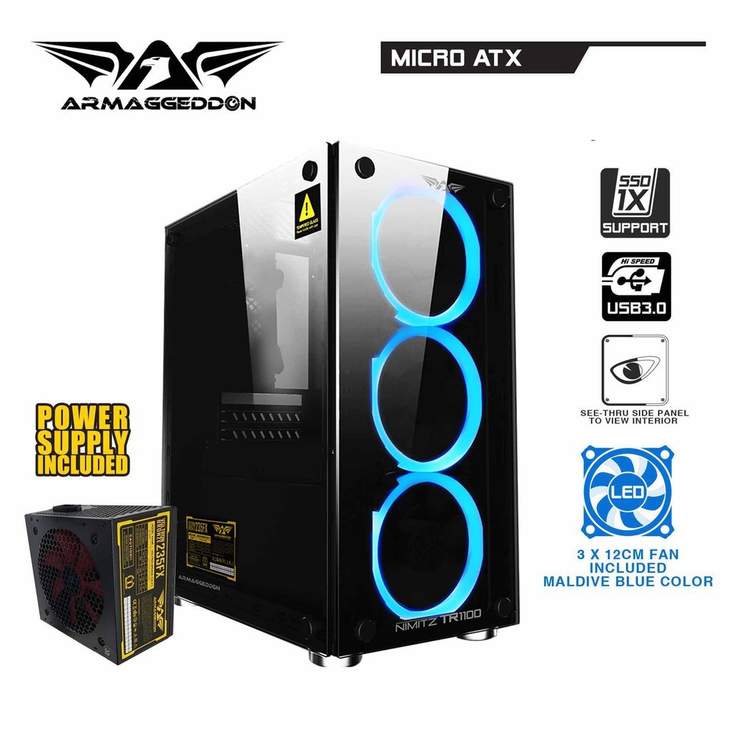 Armaggeddon Nimitz TR1100 (Black) mATX Tempered Glass Gaming Case with ...