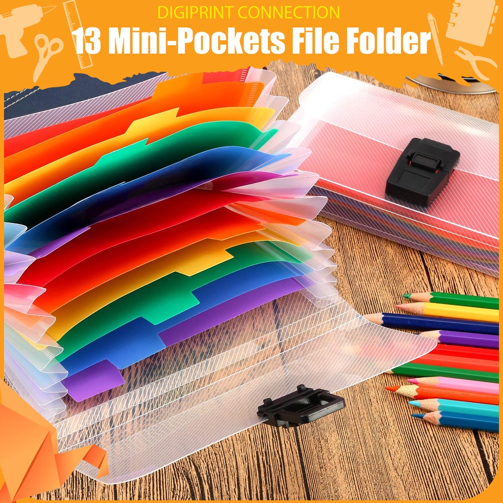 13 Pockets Document File Folder School Expandable Portable Receipt A4 ...