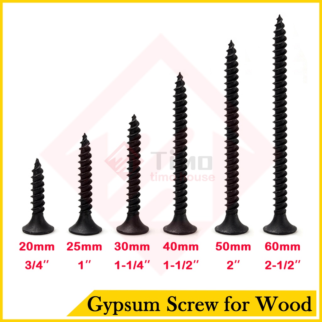 (100pcs) Gypsum Screw Black screw for wood for metal #6x3/4,1,1-1/4,1-1 ...