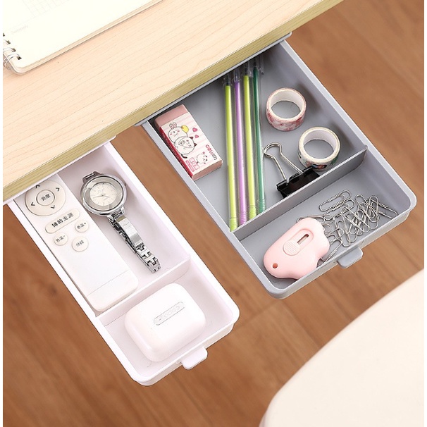 Under Desk Drawer Organizer Self-Adhesive Under Table Drawer Tray ...