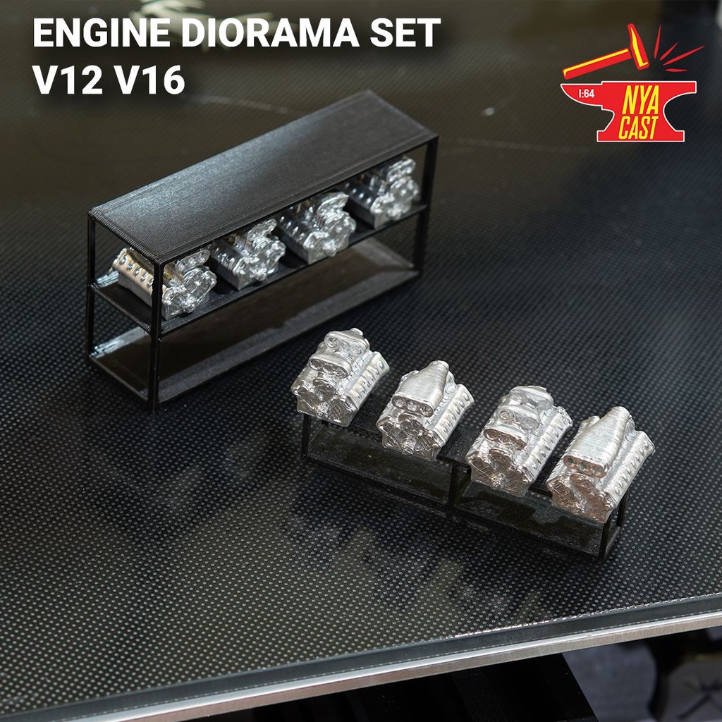 Car Engine Model V12 V16 Chrome Rack Auto Garage 1/64 Diorama Diecast ...