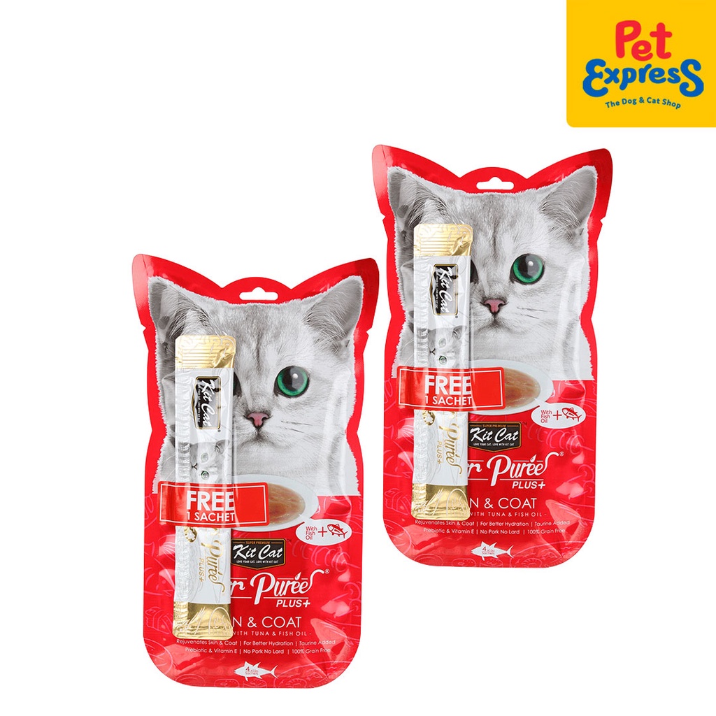 Kit Cat Purr Puree Plus Tuna Skin and Coat Care Cat Treats 15gx4 (2 ...