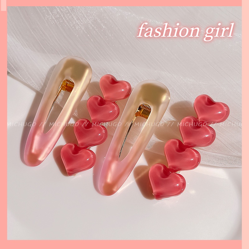 Pink Girl Hairpin Bangs Clip Love Duckbill Clip Super Cute Korean ...