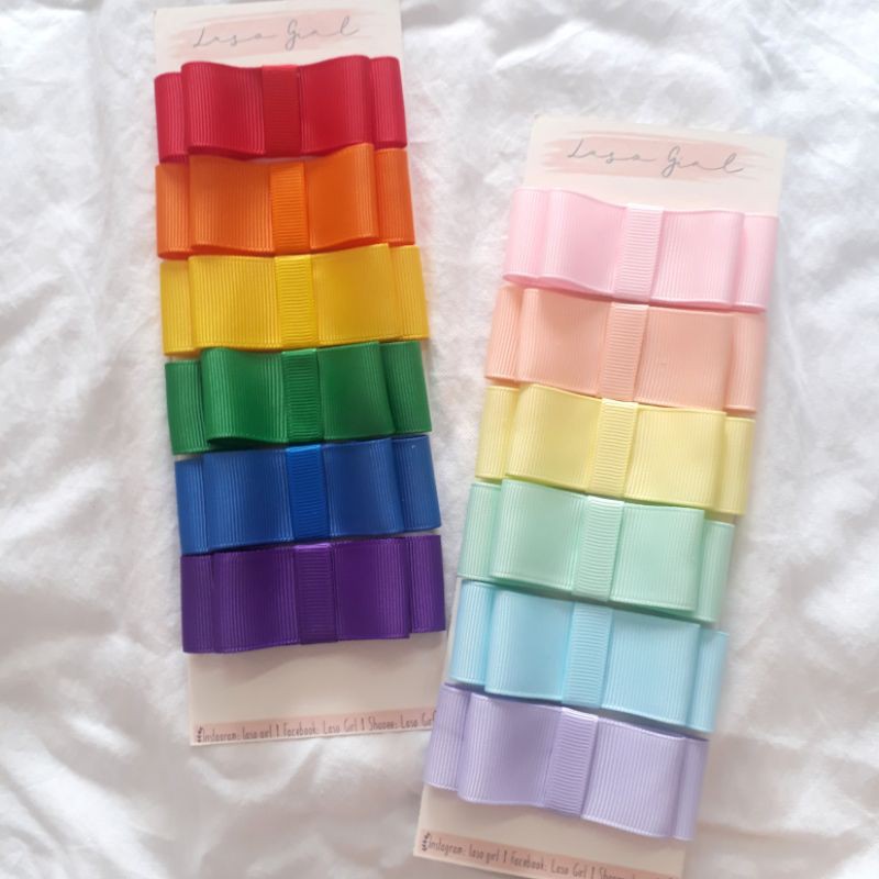 6 pcs. Lia Hair Bow - Laso Girl Pastel & Rainbow Classic Grosgrain ...