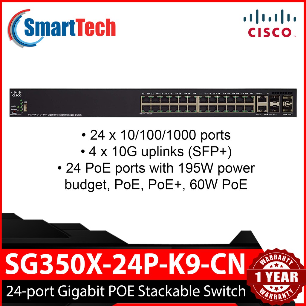 Cisco SG350X-24P-K9-CN SG350X-24P 24-port Gigabit POE Stackable Switch ...