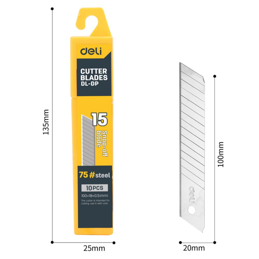 Deli 10Pcs Cutter Blade Refill Set (20x100mm) Carbon Steel Replacement ...