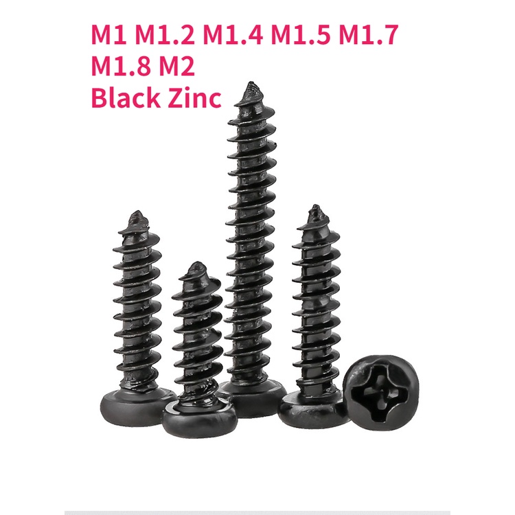 M1 M1.2 M1.4 M1.5 M1.7 M1.8 M2 Black Zinc Cross Round Head Self-tapping ...