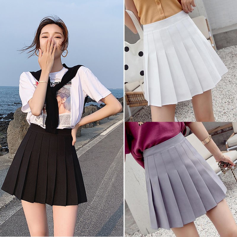 HIGH QUALITY Women Pleated Skirt Inner Shorts Side Zipper Pure Color ...