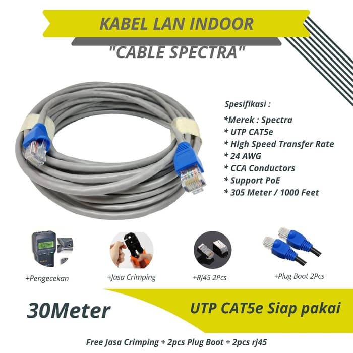 Lan Cable UTP Cat 5e Indoor CCA SPECTRA Ready To Use 30meter | Shopee ...