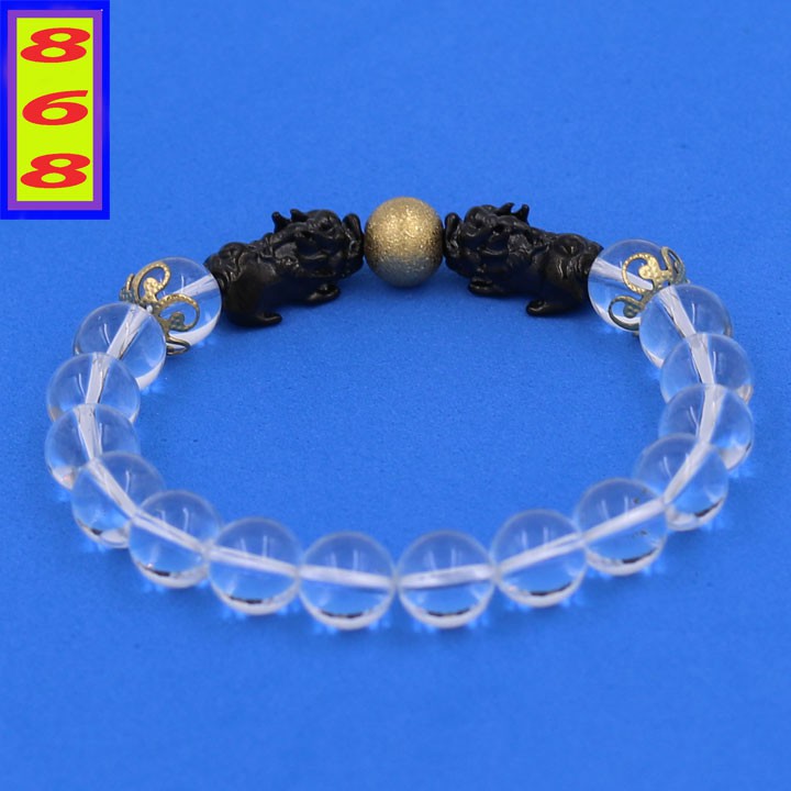 8mm white crystal bracelet - Pixiu charm bracelet Double black ...