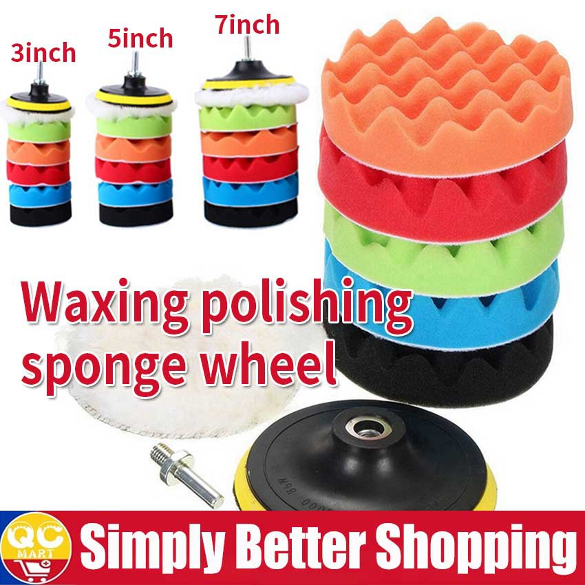 8pcs/set 3/5/7inch Polishing Sponge Pad Kit Wool Waxing Buffing Foam ...