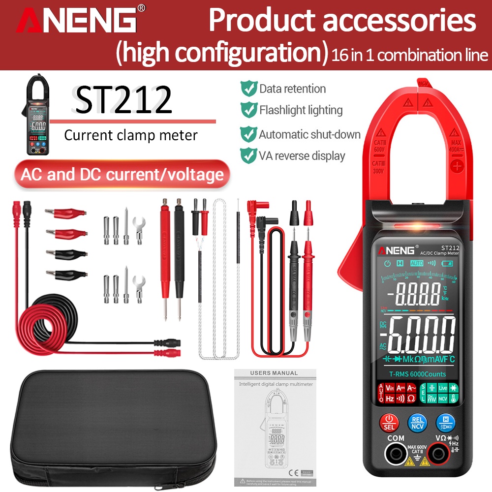 Aneng St212 Dc/Ac Current Digital Clamp Meter 6000 Counts 400A Amp ...