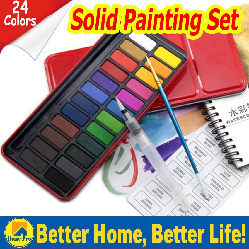 24 Colors Professional Solid Watercolor Paints With brush Pen Portable ...