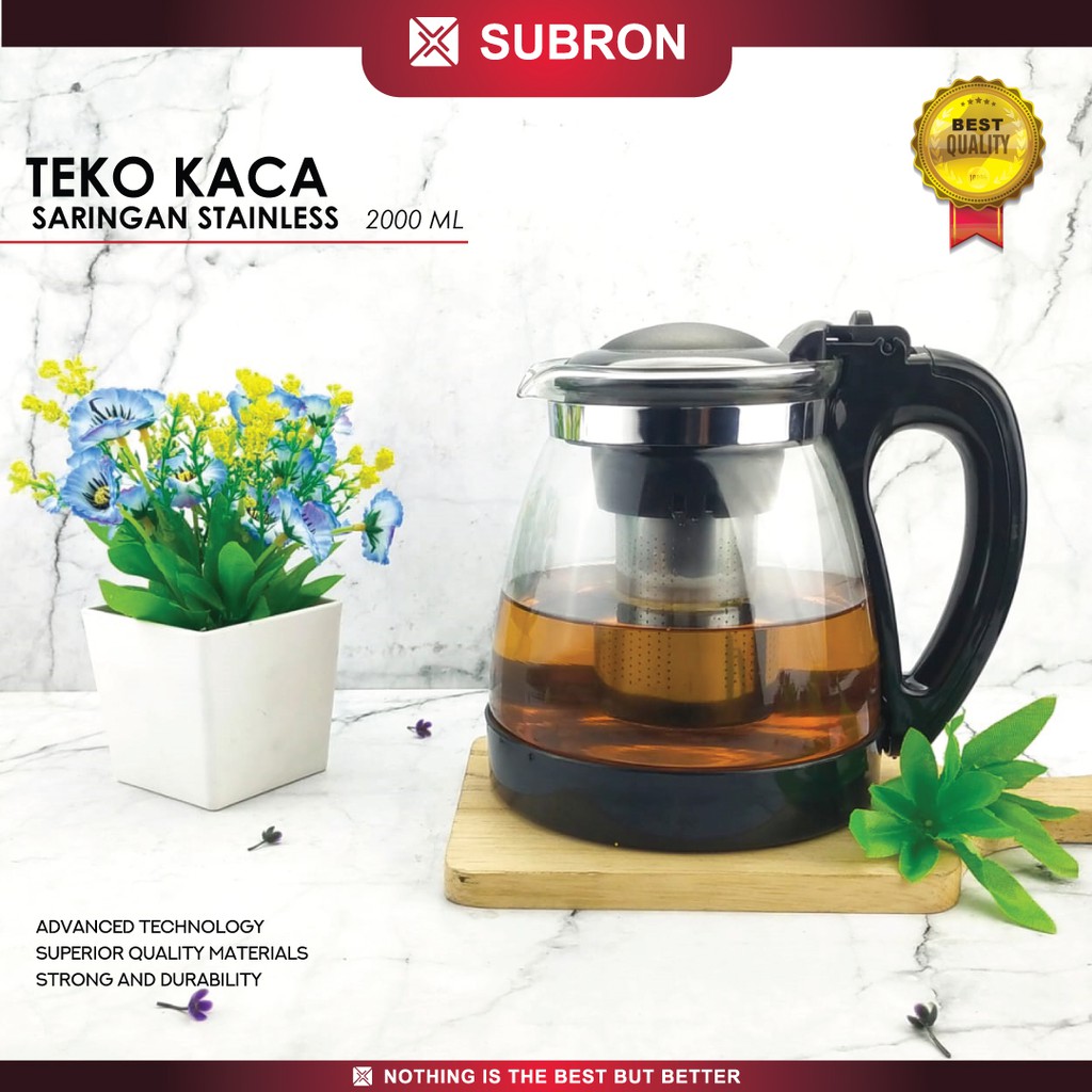 Subron Glass Teapot Stainless Strainer Glass Teapot 1600 ml 2000ml ...