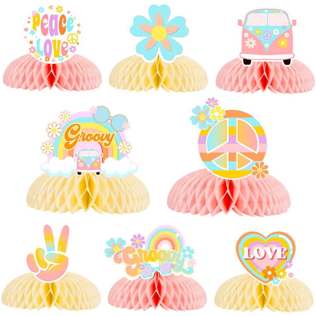 JOYMEMO 8PCS Groovy Hippie Boho Party Honeycomb Centerpieces, Groovy ...