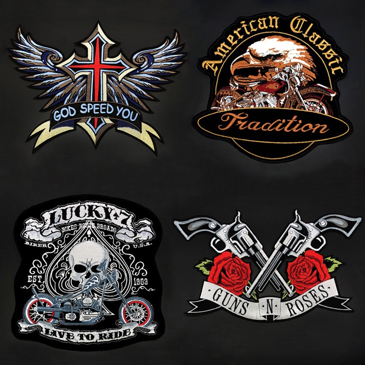 Fashionable Punk Motorcycle Large Embroidered Iron-On Patches Coat ...