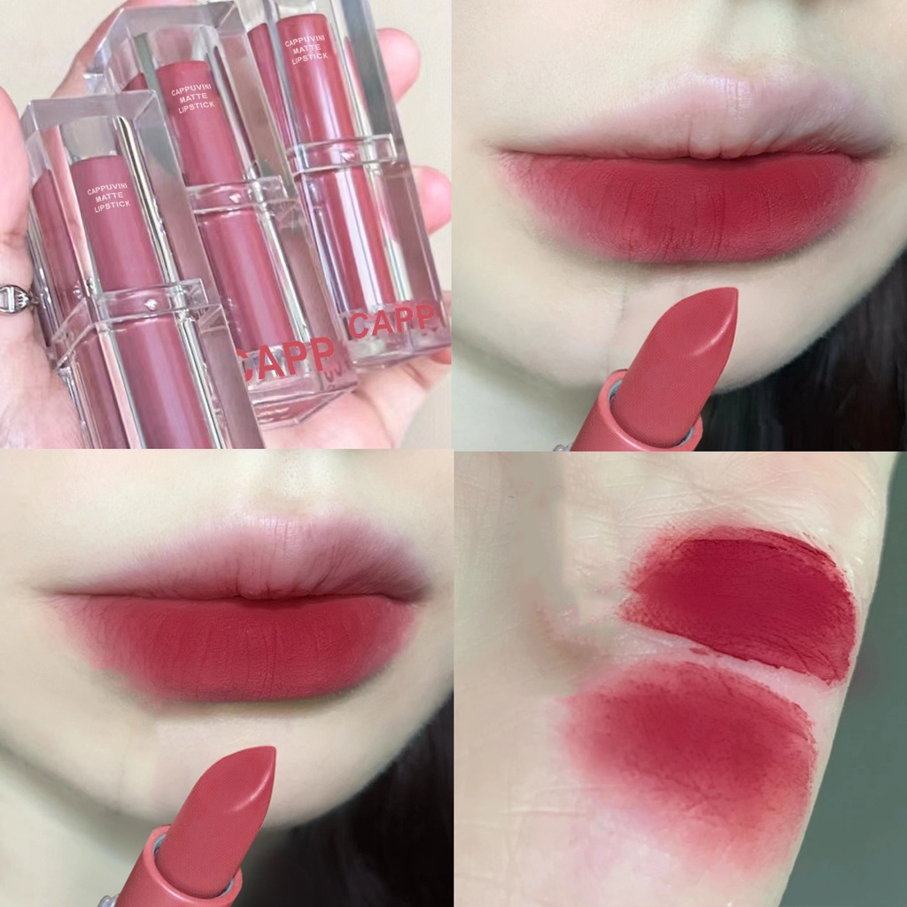 Cappuvini Transparent Tube Matte Lipstick Long-Lasting Waterproof Lip ...