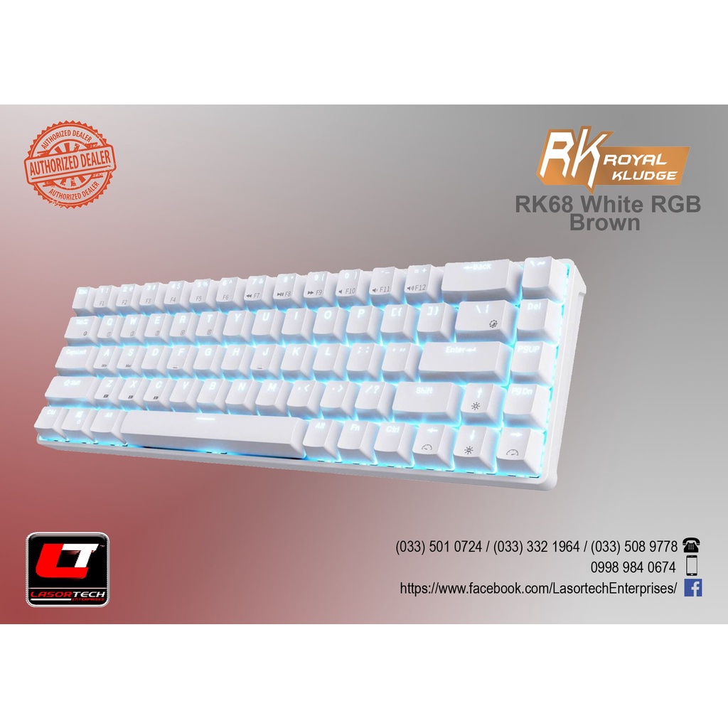 Royal Kludge RK68 White RGB Gateron Brown Switch Dual-Mode Wireless ...