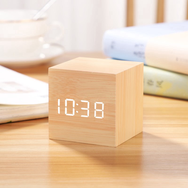 Aesthetic Wooden LED Digital Desk Clock | Function: Alarm, Temp ...