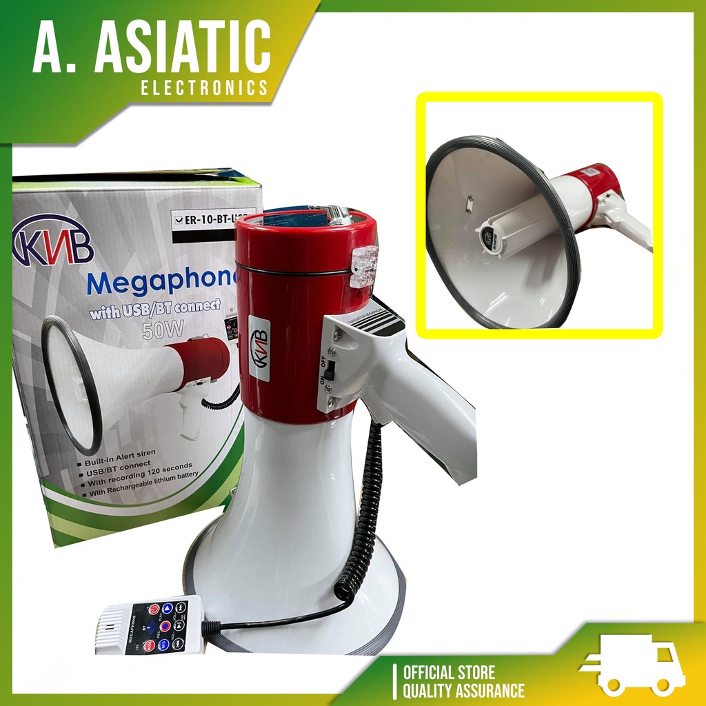 Big Megaphone 50w w/ Recorder, Bluetooth, Built-in Siren (ER-10-BT-USB ...