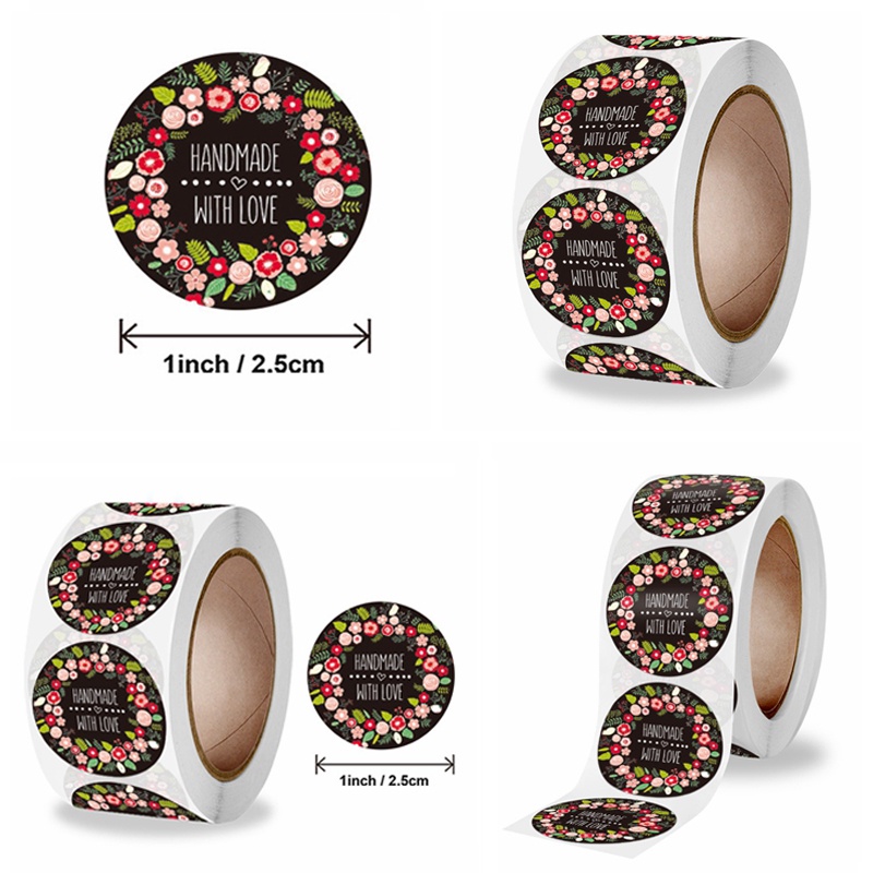 500 Pcs Handmade With Love Stickers 1 Inch Round Flowers Sealing ...