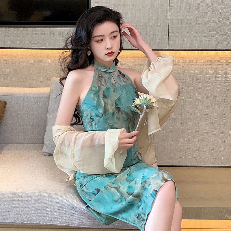 Modern cheongsam for women hanfu traditional cheongsam dress with blue ...