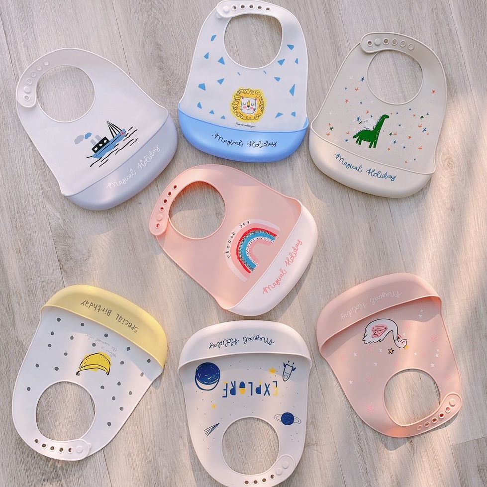 Silicone bib with waterproof trough for baby weaning with random ...