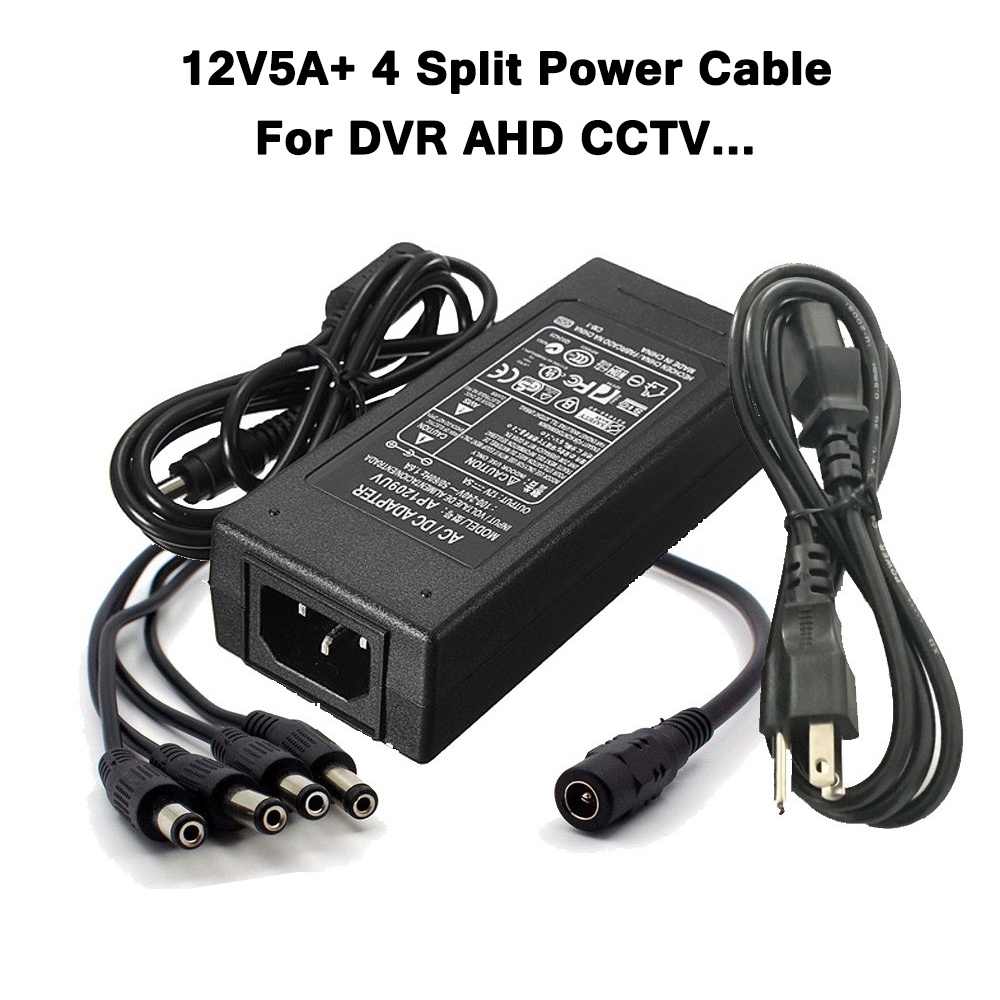 DC 12V 5A Power Supply Adapter + 8 Split Power Cable for CCTV Security ...