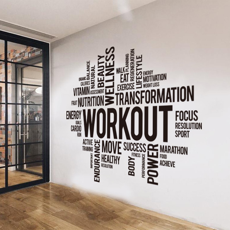 Gym Workout Word Cloud Wall Sticker Office Crossfit Fitness ...
