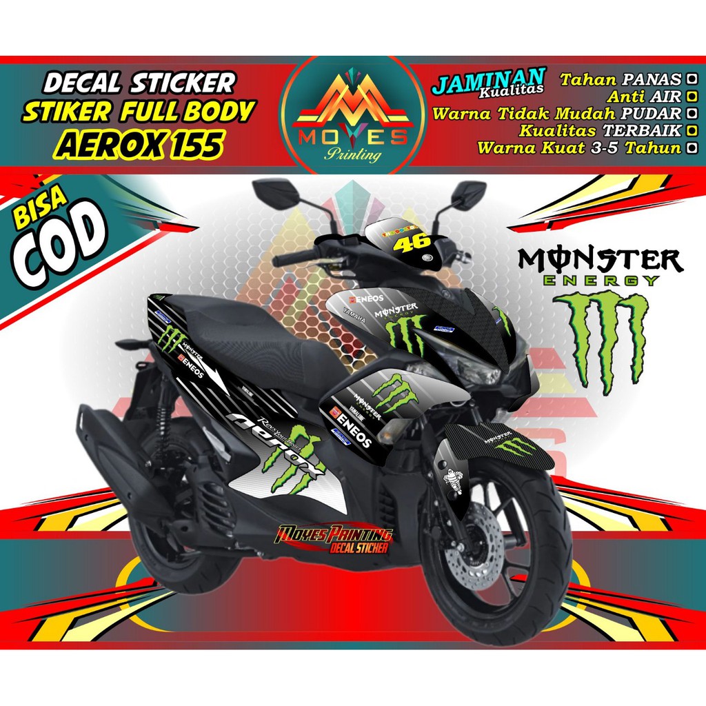 Aerox 155 monster energy White Motorcycle Stickers aerox 155 full body ...