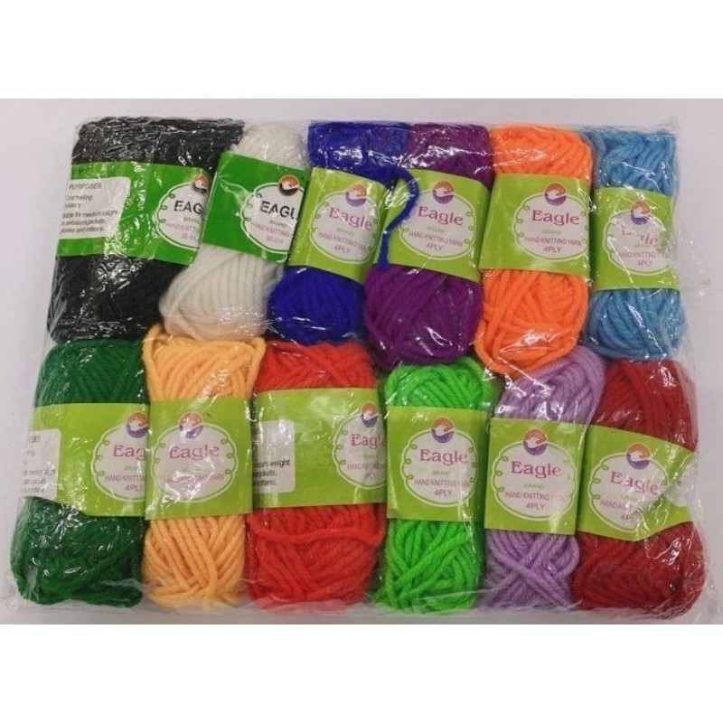 Eagle Hand Knitting Yarn 4ply Assorted Color 12pcs/Pack | Shopee ...