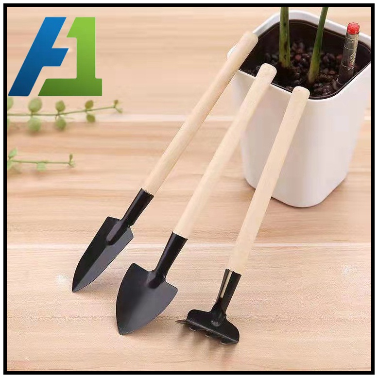 A1 3pcs Mini Garden Plant Gardening Shovel Rake Tool Set With Wooden ...