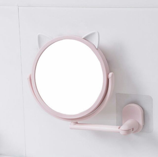 Bunny Cute Cat Ears PVC Bathroom No Drill Sliding Wall Vanity Mirror ...