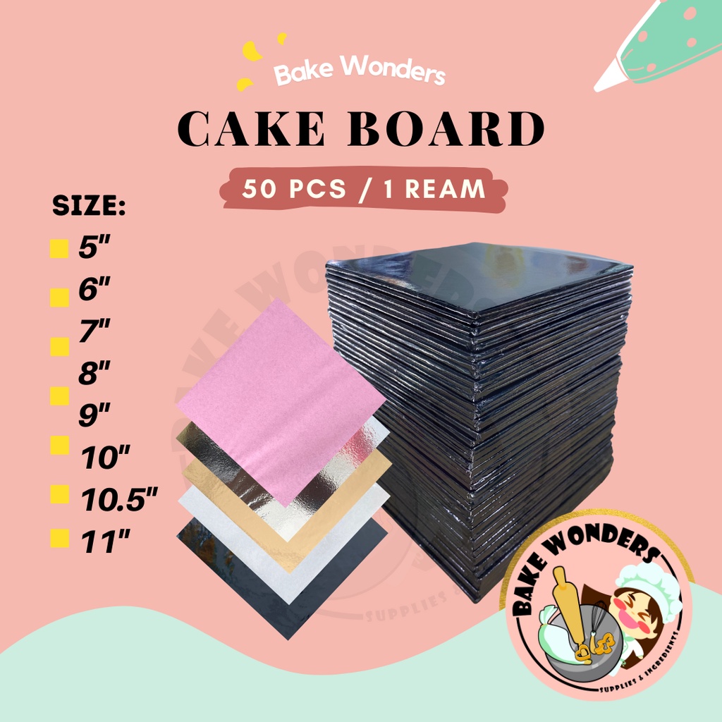 (50PCS/1 REAM) Cake Board Square / Papan Kek Emas Persegi (Black/White ...