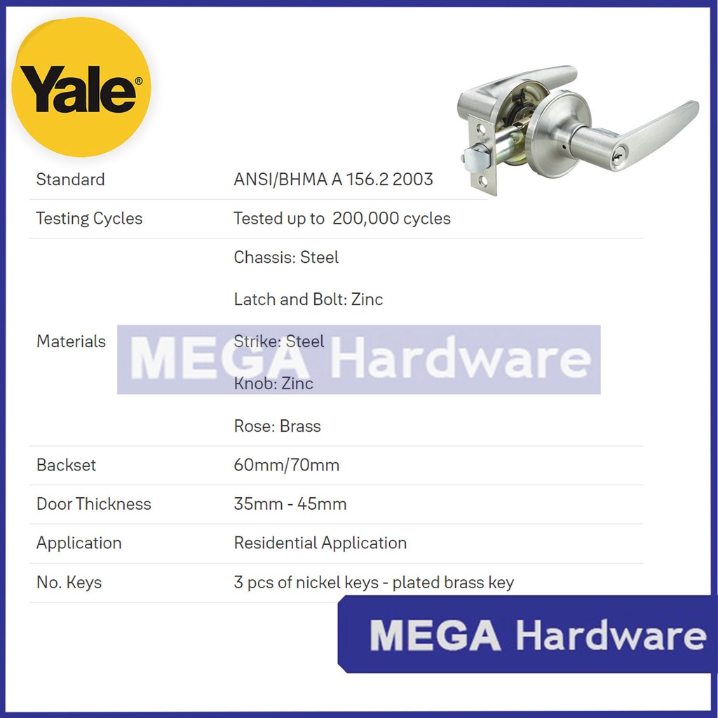 Yale Lever Type Tubular Lockset Door Knob VL5327 VL5347 VL5367 Antique ...