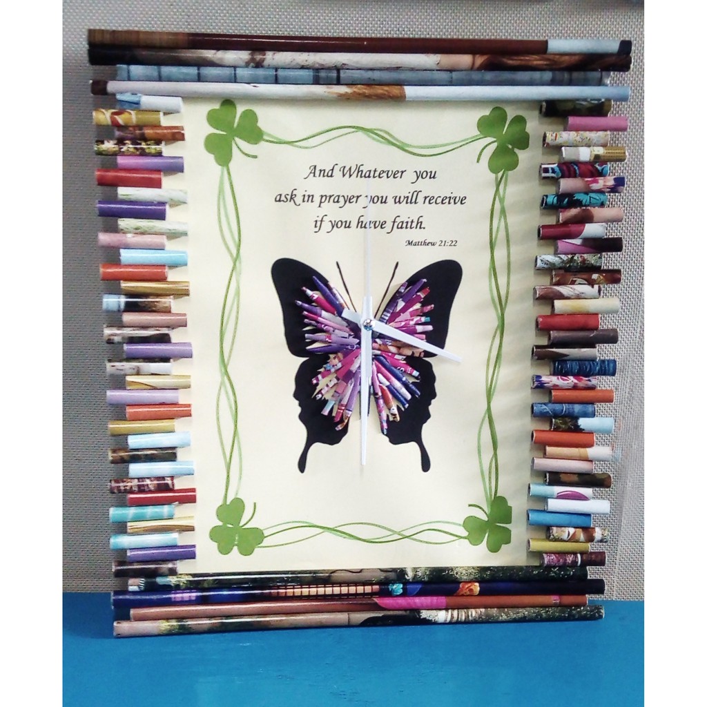 WALL CLOCK RAINBOW BUTTERFLY DESIGN INSPIRED WITH BIBLE VERSE | Shopee ...