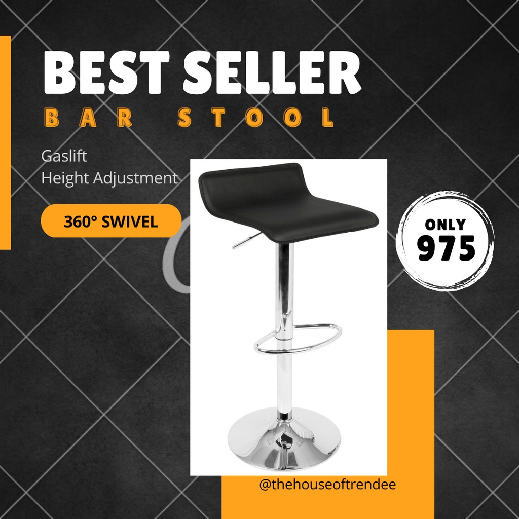 TRENDEE BAR STOOL Black Adjustable Height Swivel Kitchen Bar Counter ...