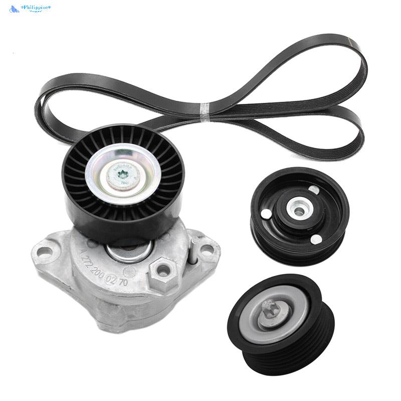 Engine Drive Belt Tensioner Assembly & 2 Idler Pulleys & Belt for ...