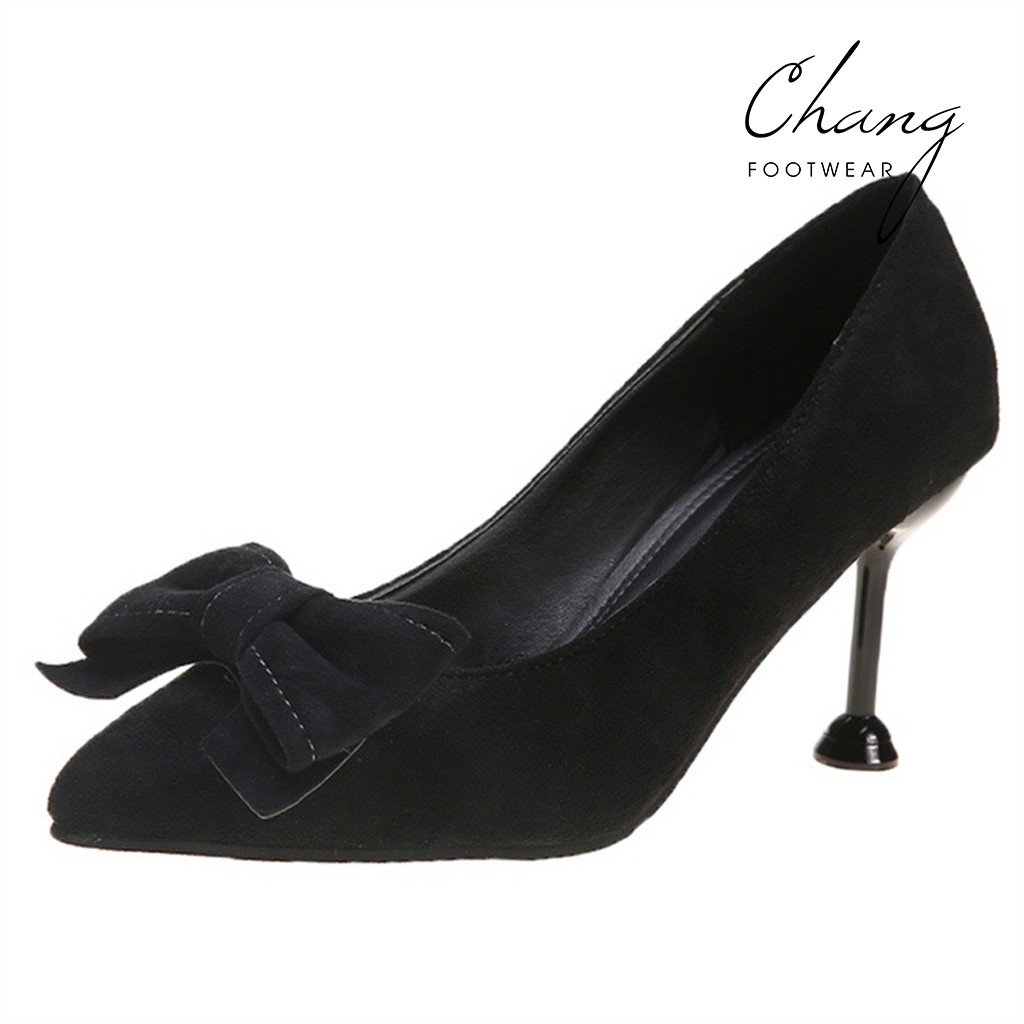 Changmun Closet women's high heels with black bow and 8cm high stiletto ...