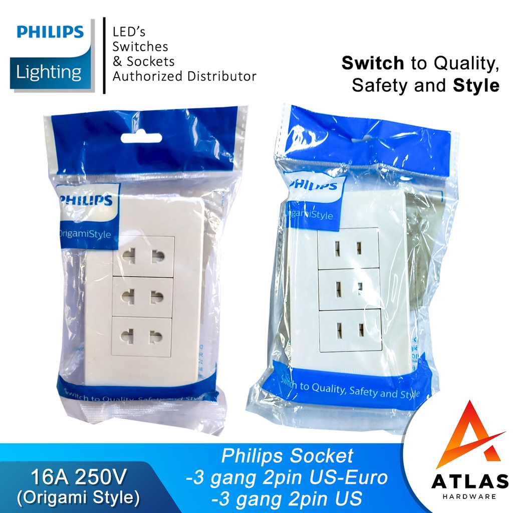 Philips Socket Origami Style 3gang 2Pin US-Euro Socket | Shopee Philippines