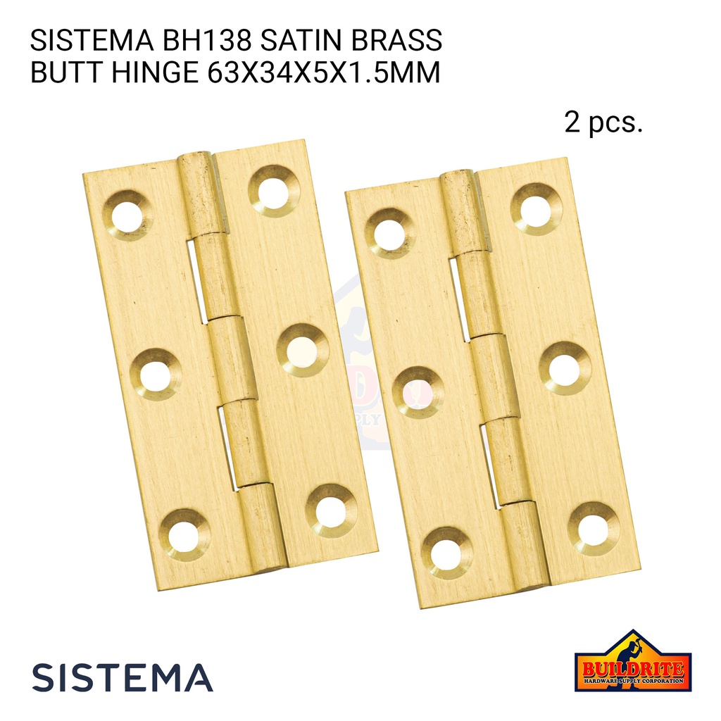 SISTEMA BH138.SB 1pair 63 x 34 x 5 x 1.5mm Satin Brass Brass Butt Hinge ...
